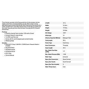 Greenworks 1500 PSI 1.2 GPM Pressure Washer (Upright Hand-Carry) PWMA Certified