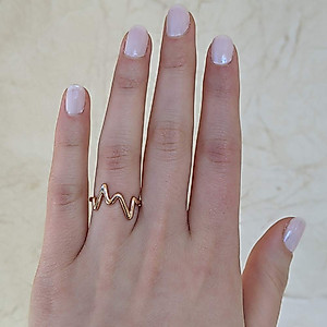 TwoBirch 18k Rose Gold Microplated 925 Silver Heartbeat Ring (Size 8)