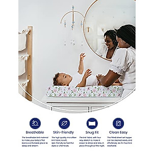 TotAha Premium Stretchy Changing Pad Covers (2-Pack) Hypoallergenic, Silky Comfort, Buttery Soft, Calming Effect, All-Season Jersey-Knit 5'' Deep Pocket(Meredith Allover Floral & Pale Pink Flowers)