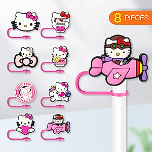 8Pcs Cartoon Straw Covers Cap for Tumblers Cup, 10mm Cartoon Straw Topper, Silicone Straw Tip Covers for Drinking Straws