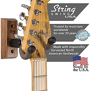 String Swing Guitar Wall Mount Hanger with Keeper Strap- Electric Acoustic and Bass Guitars CC01K-BW