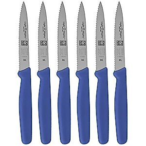 Paring Knives Set – Serrated Paring Knife Set of 6 Blue – Stainless Steel Kitchen Paring Knives – Small Kitchen Knives for Slicing, Dicing, Chopping, Meal Prep – 4-inch Blade Sharp Paring Knives
