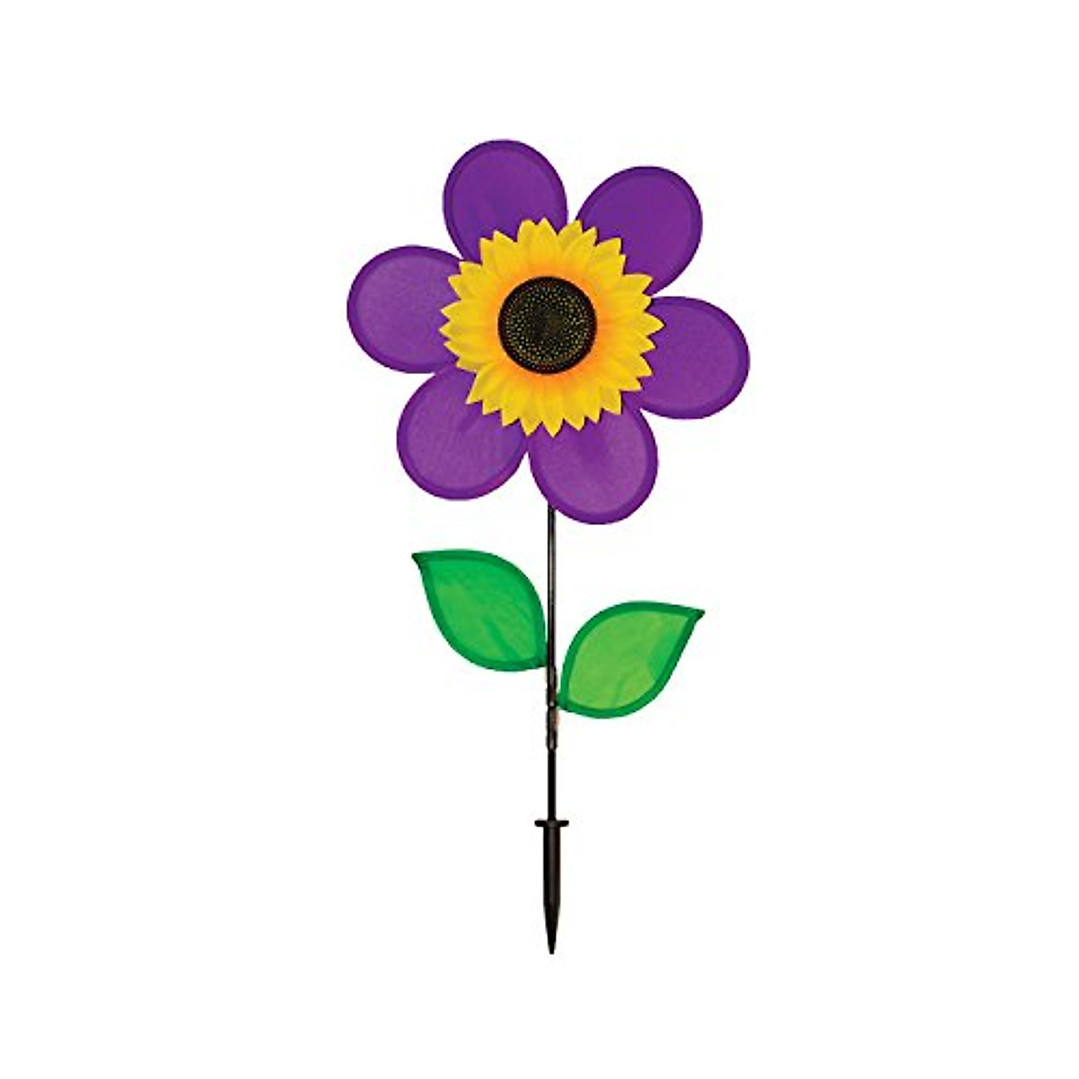 In the Breeze 12 Inch Purple Sunflower Wind Spinner with Leaves - Includes Ground Stake - Colorful Flower for Your Yard and Garden