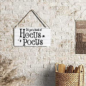 Funny Sign Decor It's Just a Bunch of Hocus Pocus Wooden Sign Plaque Wall Hanging Posters Artwork 12”X6” Rustic Home Decoration