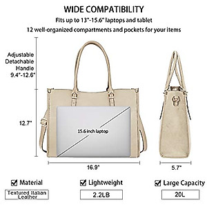 Laptop Bag for Women 15.6 Inch Waterproof Lightweight Leather Laptop Tote Bag Womens Professional Business Office Work Bag Briefcase Large Computer Bag Shoulder Handbag Beige