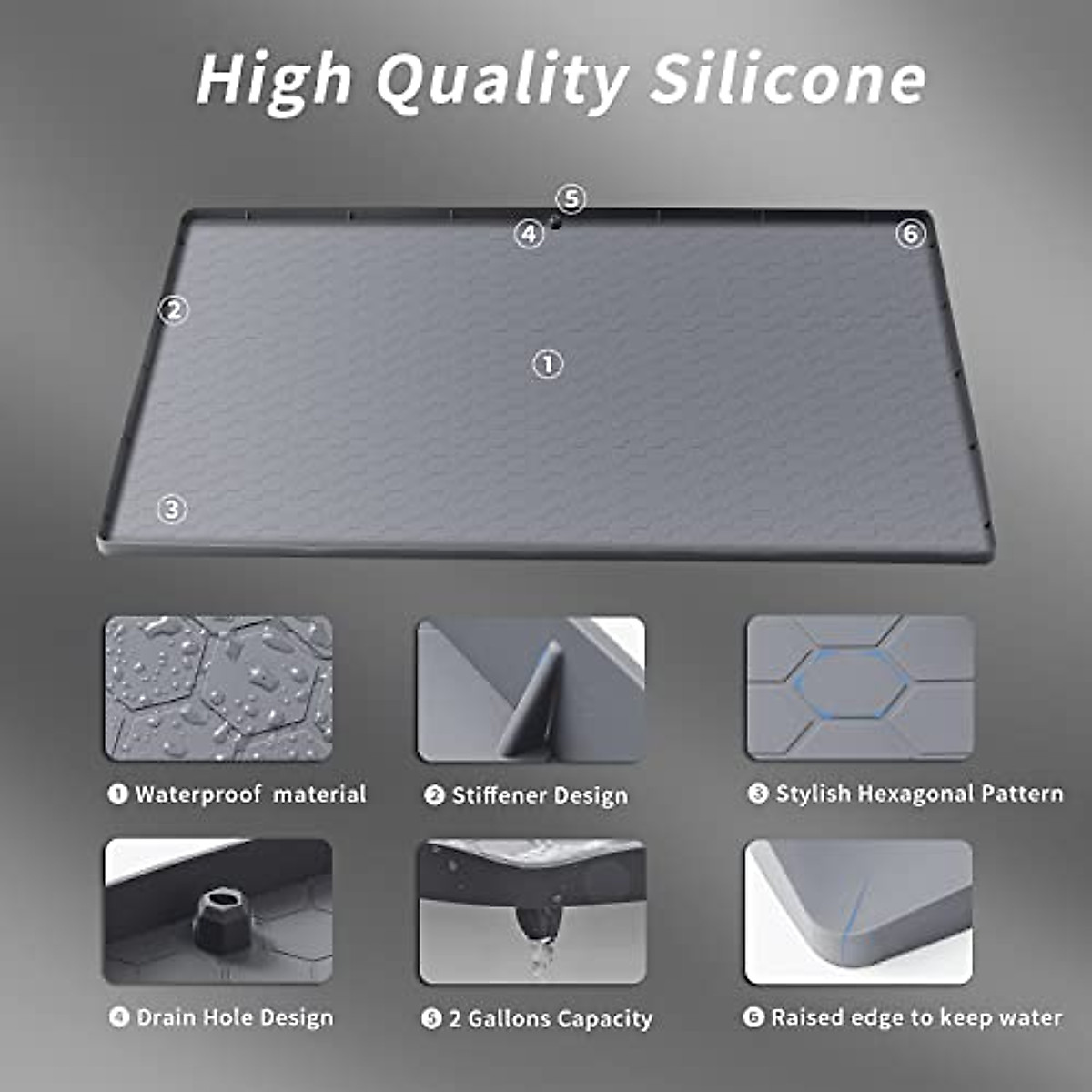Under Sink Mat for Kitchen Waterproof, 34" x 22" Silicone Under Sink Liner, Hold up to 3.3 Gallons Liquid, Kitchen Bathroom Cabinet Mat and Protector for Drips Leaks Spills Tray
