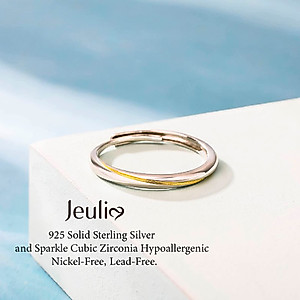 Jeulia Sterling Silver Couple Band for His and Her Mobius Two Tone Adjustable Matching Anniversary Wedding Diamond rings Engraving Jewelry Set Valentine Day with Gift Box (Women's band)