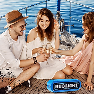 Bud Light Wireless Portable Bluetooth Speaker Water-Resistant, & Shockproof Led Flashlight Built-in Microphone & Rechargeable Battery Include USB Charging & 3.5 Aux Cable