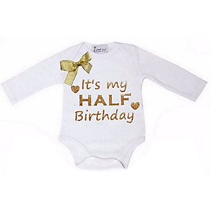 Kirei Sui Baby Gold Sparkle Half Birthday Bodysuit Medium White