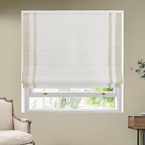 Cordless Roman Shades Window Shades, White Beige Border Custom Blackout Light Filtering Window Roman Blinds, Fabric Roman Shades for Windows, French Doors, Doors, Kitchen Windows