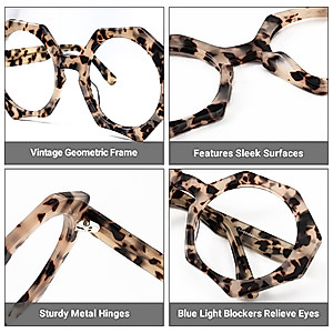 Zeelool Stylish Oversized Acetate Geometric Blue Light Blocking Glasses Eyewear for Women Hugh ZOP01887-04B Light-Tortoise