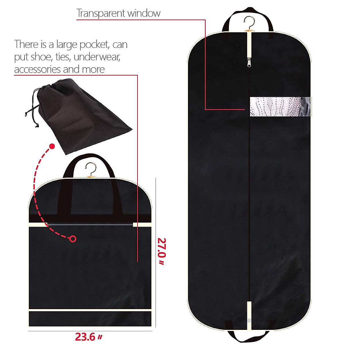 DIOMMELL 54" Garment Bag with Extra Large Pockets for Travel, Gusseted Suit Cover Mens Womens Foldable Hanging Bags for Clothes Shirts Dresses Coats