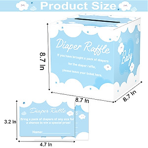 JCTHKUKU 50 Diaper Raffle Tickets with Box for Baby Shower Game, Blue Diaper Raffle Card Box for Gender Reveal Baby Shower Raffle Oh Baby Party Decoration Card Boxes