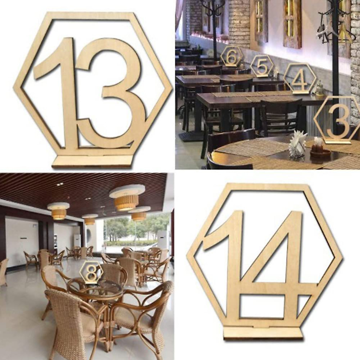 SYCOOVEN Wooden Table Numbers, 1-10 Wedding Table Numbers with Holder Base, Double Sided Hexagon Shape Perfect for Wedding, Party, Events or Catering Decoration(11-20)