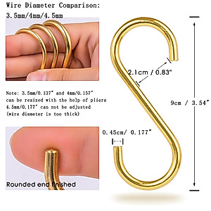 10 Pcs Heavy S Copper Hooks,S Brass Hooks for Hanging Wind Chimes, Kitchen Utensils,Coat Closet, Jeans, Bags or String Lights etc