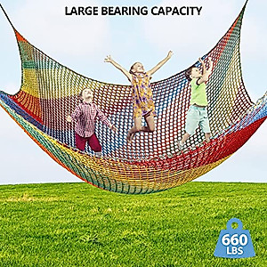 Toriexon Playground Safety Net 14.7' X 9.8', Double Layers Climbing Cargo Net for Kids, Multicolored Playground Net for Obstacle Training, Tree House, Back Yard etc.