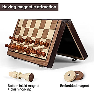 Anzid 15" x 15"Chess,Magnetic Suction Chess,2 Queen Chess Checkers 2-in-1 Chess Board Set,Portable Folding Chess,Magnetic Suction Piece & Storage Box,Beginner Chess Sets for Children and Adults