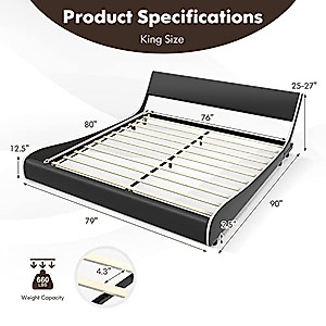 GOFLAME King Bed Frame, Modern Upholstered Platform Bed with Adjustable Headboard, Solid Wooden Slat Support, Faux Leather Luxury Reclining Bed Frame, No Box Spring Needed