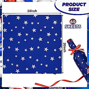Bolsome 60 Sheets 20 * 20 Inches Silver Star Tissue Paper, Navy Blue Tissue Paper for Gift Wrapping for Birthday Baby Shower Patriotic Themed Party DIY Craft