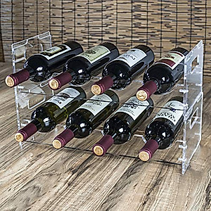 MyGift® Set of 2 Premium Clear Acrylic Stackable Wine Racks with Cutout Handles - Holds 8 Bottles
