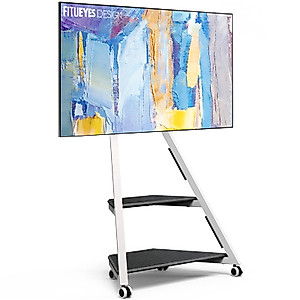 FITUEYES Design Corner TV Stand for 32 43 50 55 65 Inch TVs, Small Spaces Floor TV Stand Rolling TV Cart for LCD/LED Flat Curved Screens, Modern Living Room Television Stands, Eiffel Series, White