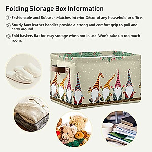 Bolaz Large Storage Basket Christmas Card with Gnomes Foldable Box Organizer Bins Handles for Bedroom Home Office Colorful 9