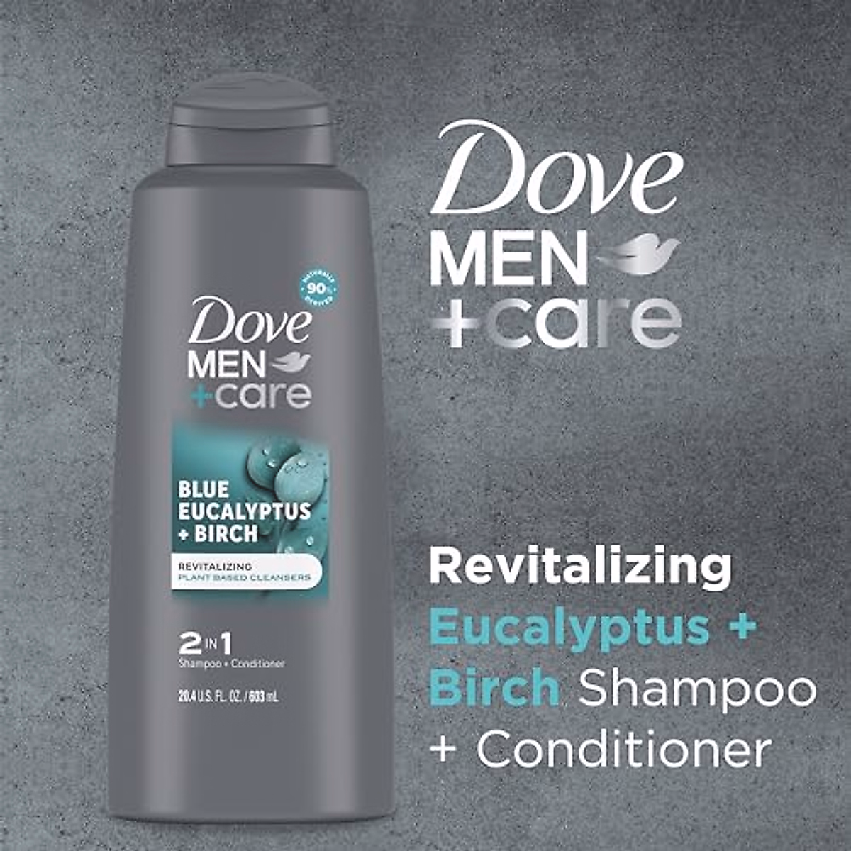 DOVE MEN + CARE Men 2 in 1 Shampoo and Conditioner Eucalyptus + Birch for Healthy-Looking Hair Naturally Derived Plant Based Cleansers 20.4 oz