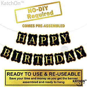 KatchOn, Large Happy Birthday Banner Black and Gold - 10 Feet, No DIY | Happy Birthday Sign | Black And Gold Happy Birthday Banner | Happy Birthday Banners for Men | Happy Birthday Backdrop for Men