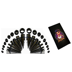 So Scene 36 Piece Ear Stretching Kit-Tapers and Plugs Ear Gauging Black Titanium 00g-14g