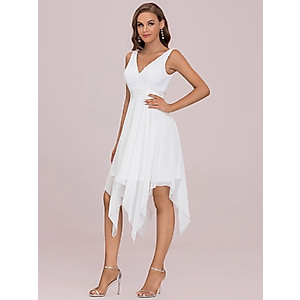 Ever-Pretty Womens Tea-Length V Neck Chiffon Formal Dress for Party White US8