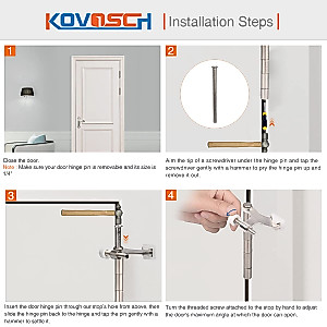 KOVOSCH 6 Pack Hinge Pin Door Stopper Brushed Satin Nickel - Adjustable Heavy Duty Hinge Pin Door Stops with White Rubber Bumper Tips