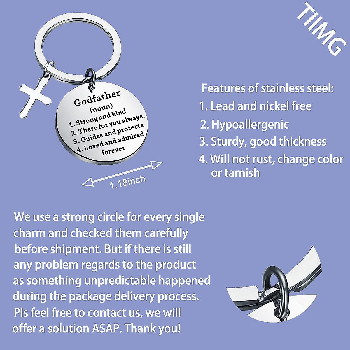 TIIMG Godfather Keychain Godfather Baptism Gifts Father’s Day Gift for Godfather Christening Gifts (Godfather noun)