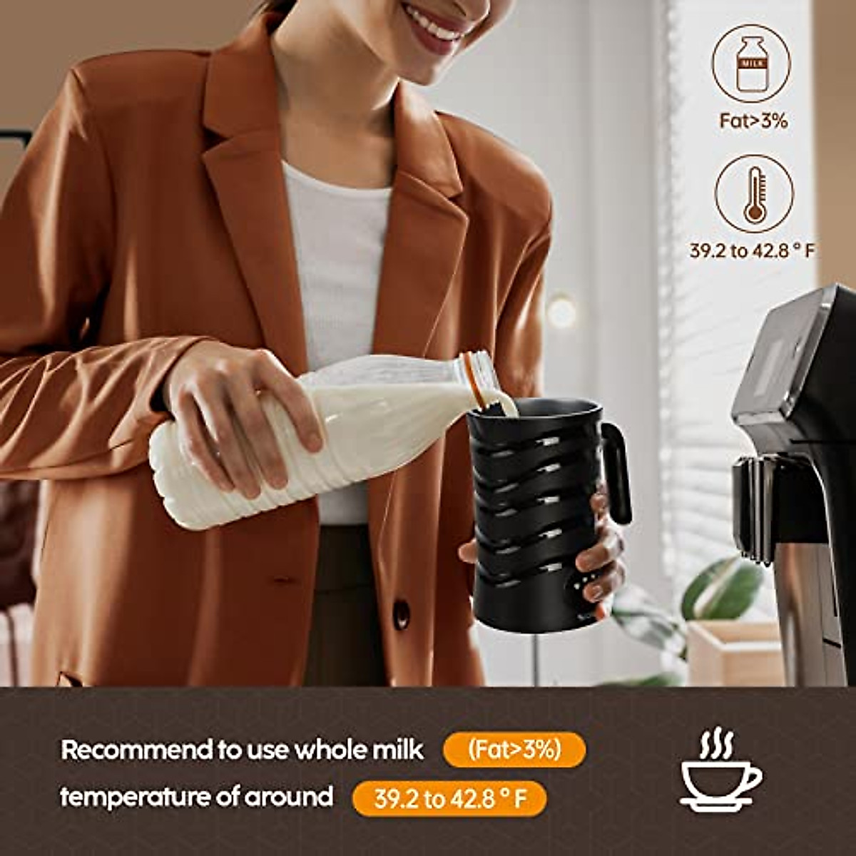 BEICHEN Milk Frother 4-in-1 Milk Steamer, Automatic Hot and Cold Foam Stainless Steel Maker Milk Coffee Foamer with 2 Whisks for Latte Cappuccinos, Macchiato, Hot Chocolate Milk
