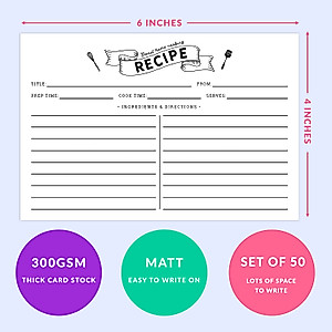Poiet Sweet Home Cooking Recipe Cards, 4x6 Double Sided, Set of 50, 300gsm Thickness