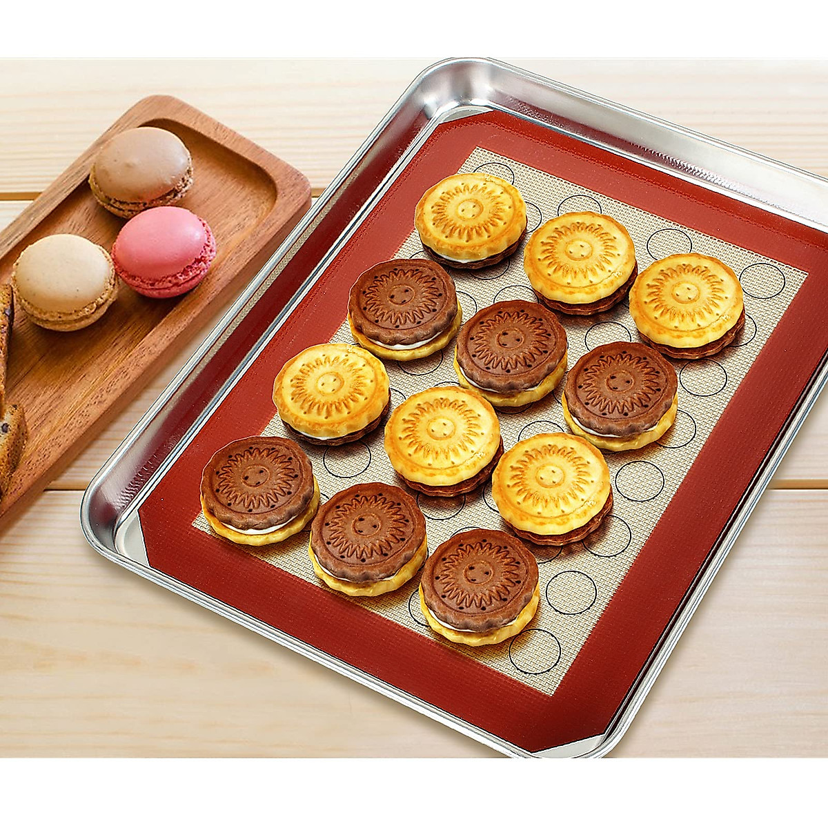 Baking Sheet with Silicone Mat Set, Yododo Set of 4 (2 Sheets + 2 Mats), Stainless Steel Cookie Sheet Baking Pan Tray with Silicone Mat, Non Toxic & Heavy Duty & Easy Clean - Size of 12 inch
