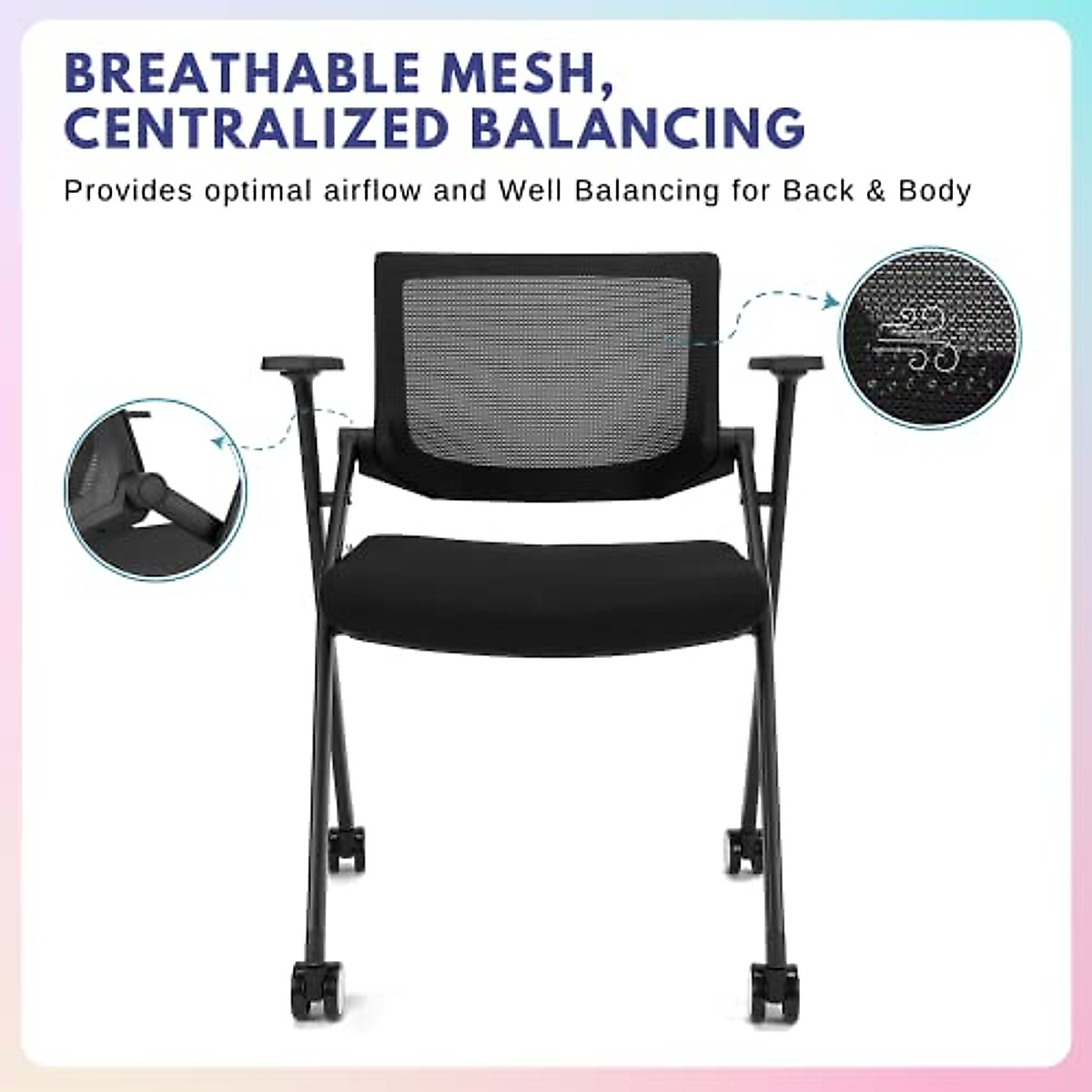 BROBRIYO, 20 Conference Room Chairs Stackable & Ergonomic Foldable with Lumbar Support, Armrest - Mesh Bouncing Back for Office Meeting, Conference, Reception, Training Room Chair 20 Pack