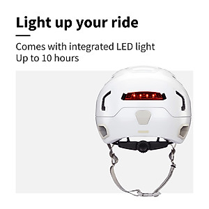 Bern Hudson Commuter Bike Helmet with MIPS, Rated for E-Bike, Integrated LED Rear Light and U-Lock Compatibility, MIPS Satin White, Large