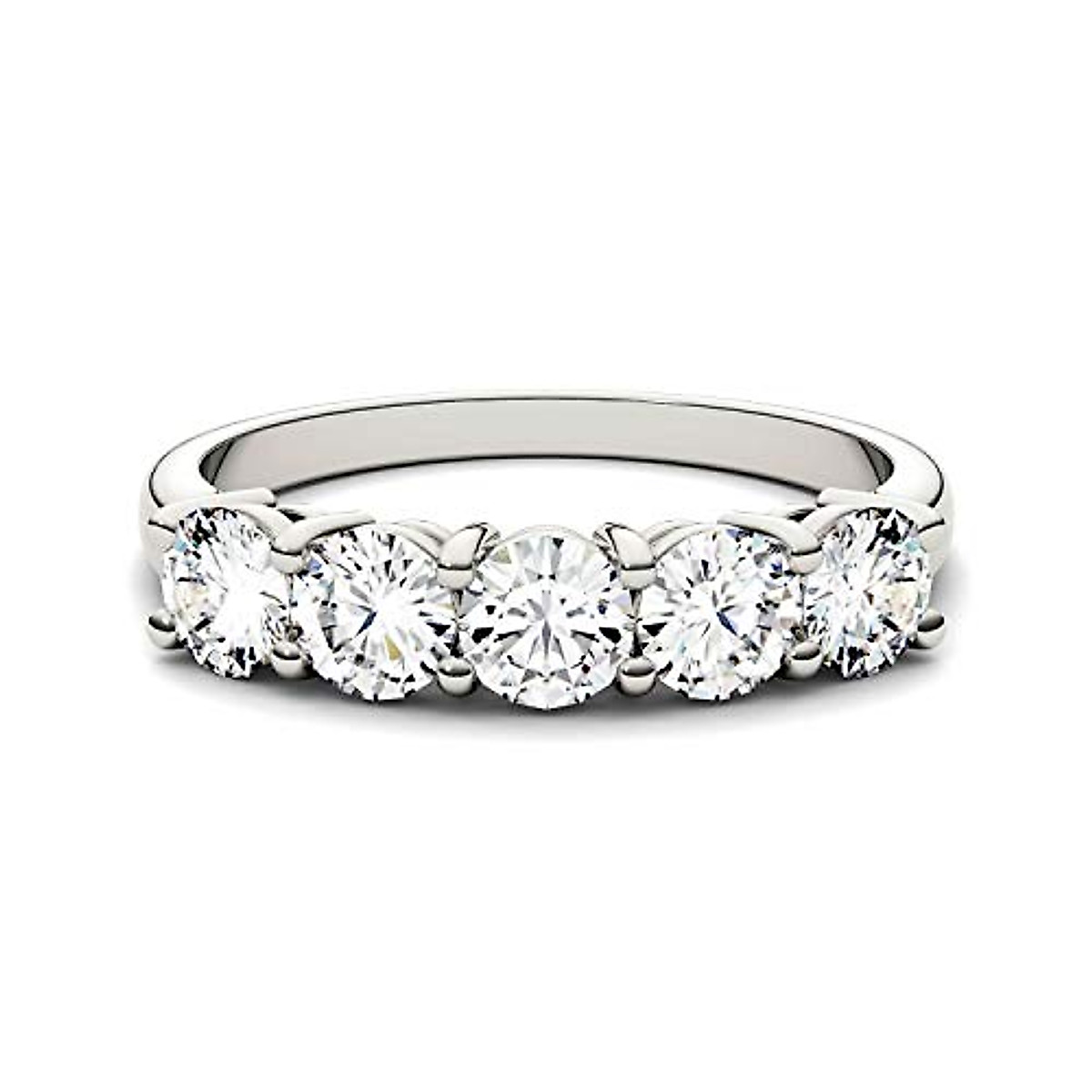 Charles & Colvard Created Moissanite 4mm Round Cut Wedding Band for Women | 1.15 cttw DEW | Lab Grown | Solid 14K White Gold with Rhodium | Size 8.5