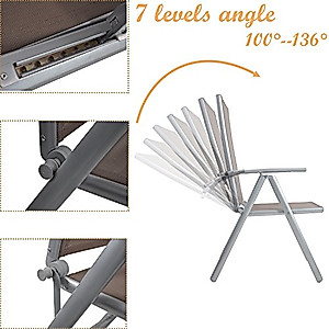 Livebest Set of 2 Folding Sling Back Chairs Patio Adjustable Reclining Back Sturdy Aluminum Frame with Armrest Chair Zero-gravity Indoor Outdoor Garden Pool Bench,Gary