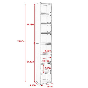 MAKIAAP Dark Brown Tall Narrow Bookshelf,8-Tiers Bookcase with Adjustable Shelves,Double-Decker Combination Thin Media Tower Rack,CD DVD Slim Storage Cabinet for Living Room,Bedroom,Studio and Office