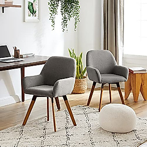 Art Leon Desk Chair No Wheels, Set of 2, Mid Century Modern Swivel Accent Chair, Linen Fabric Upholstered Office Chair Without Wheels, Solid Wood Legs, Gray