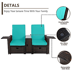 VUYUYU 5PCS Patio Wicker Furniture Set - Outdoor PE Rattan Loveseat Sofa with Adjustable Backrest, Coffee Table, Ottoman - Patio Lounge Chair for Garden, Beach, Poolside, Balcony, Backyard, Deck