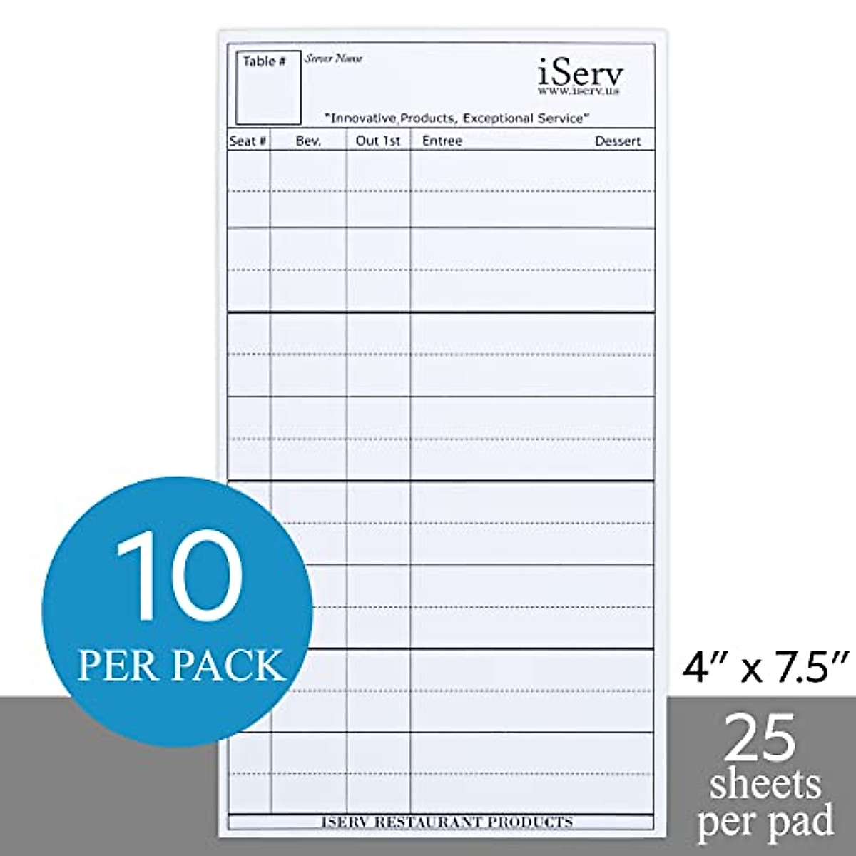 iServ Order pads (10 pack) for Servers/Waitresses -Made in USA- Designed to keep Waitstaff Professionals Organized- Guest checks Order pads fits in waiter book