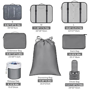 DIMJ Packing Cubes for Suitcase, Mesh Design Suitcase Packing Cubes Set Durable Travel Luggage Organizer, Lightweight Luggage Bags Organizers with Makeup Bag, Shoes Bag.（Grey）