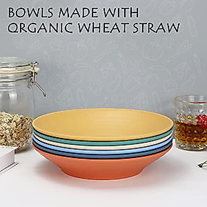 Homienly Wheat Straw Pasta Bowls 36oz, Large Salad Serving Bowls Set of 6, Unbreakable Soup Bowls, Plastic Pasta Bowls Set for Kitchen, Microwave Dishwasher Safe