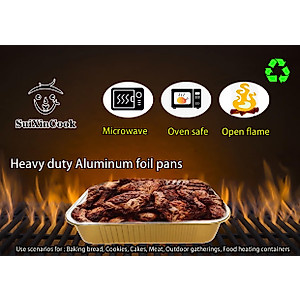 SuiXinCook Gold Aluminum Foil Baking Pan with lids Heavy Duty 9"×13"(10pack+10Lids), Double thickening, Disposable cake pans,Microwave oven safetyle. for Cooking,，Heating,Storage, BBQ