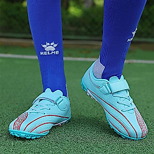 Saynnie Soccer Shoes for Boys Girls Indoor Football Cleats Firm Ground Soccer Cleats Kids Turf Training Sneakers (Medium, TF Blue, Numeric_34)