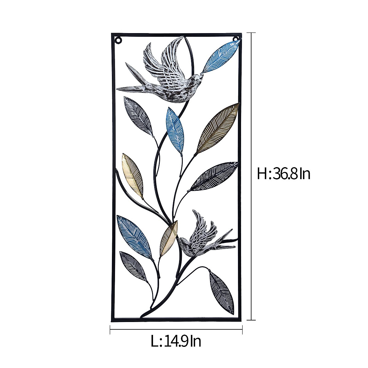 OUSHUAI Home Wall Decor Rectangle Wood Or Metal Wall Décor - Eclectic Wall Hanging Art Sculptures With Fram for Living Room, Office, Study