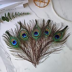THARAHT 12pcs Peacock Feather Natural in Bulk 10-12 inch 25-30cm for Craft Vase Wedding Home Party Christmas Day Decoration Peacock Feathers