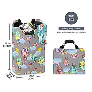 Nander Large Laundry Basket, Hot Air Balloon Gnome Collapsible Laundry Bag, Foldable Laundry Hamper, Toy Storage Basket for Halloween Decoration